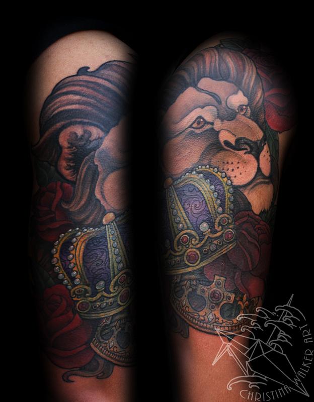 Lion And Crowns Half Sleeve By Christina Walker Tattoonow